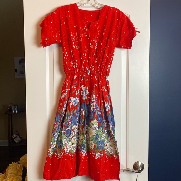 Vintage | Dresses | Vintage Homemade Red Floral Dress Adorable Small ...